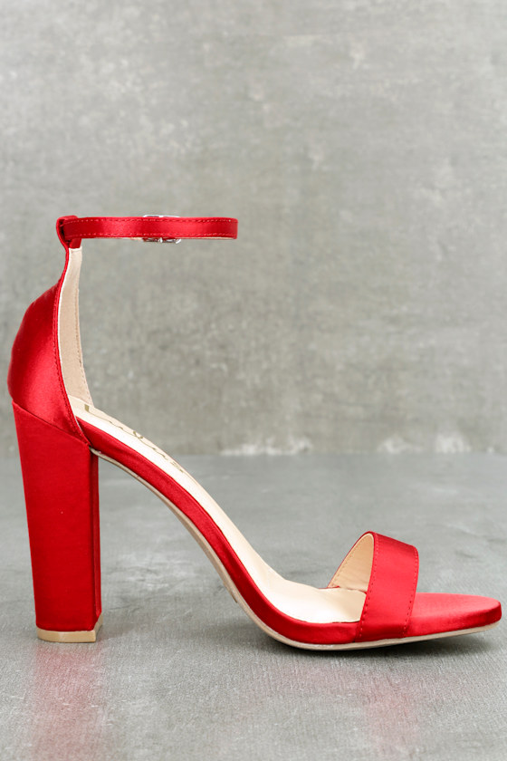 Sexy Red Satin Heels - Ankle Strap Heels - Single Sole Heels