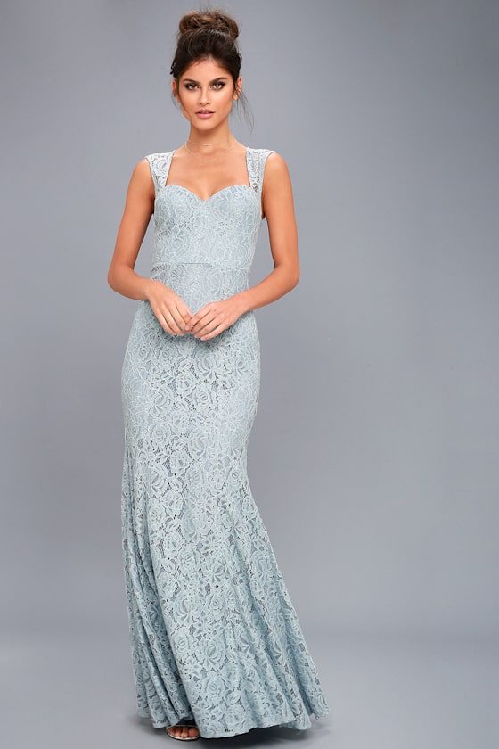 Gorgeous Slate Blue Lace Dress - Maxi Dress - Mermaid Dress - Lulus