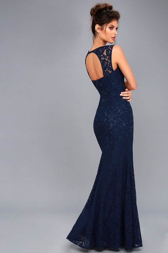 Gorgeous Navy Blue Dress Lace Maxi Dress Mermaid Dress Lulus