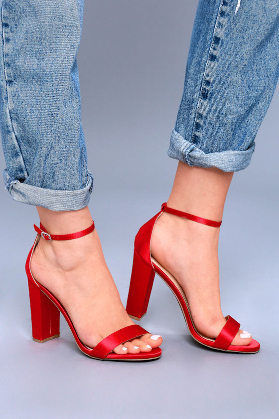 Sexy Red Satin Heels - Ankle Strap Heels - Single Sole Heels - Lulus