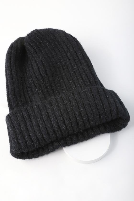 Cute Black Beanie - Ribbed Knit Beanie - Folded Cuff Beanie - Lulus