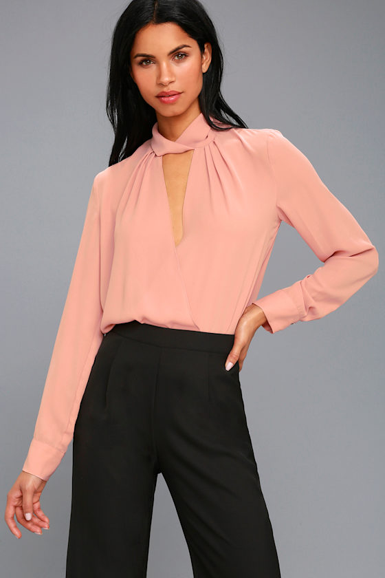 Chic Blush Pink Top - Looping Hem Top - Mock Neck Top - Lulus