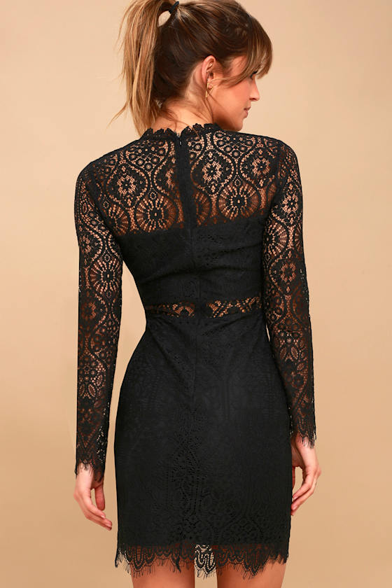 Sexy Black Dress - Black Lace Dress - Long Sleeve Lace Dress