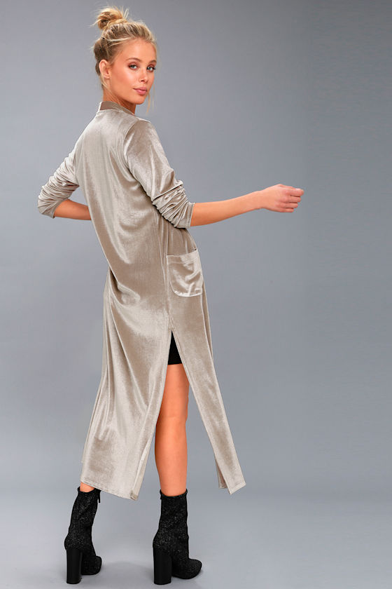 On The Road Erica Top - Velvet Duster - Taupe Velvet Sweater - Lulus