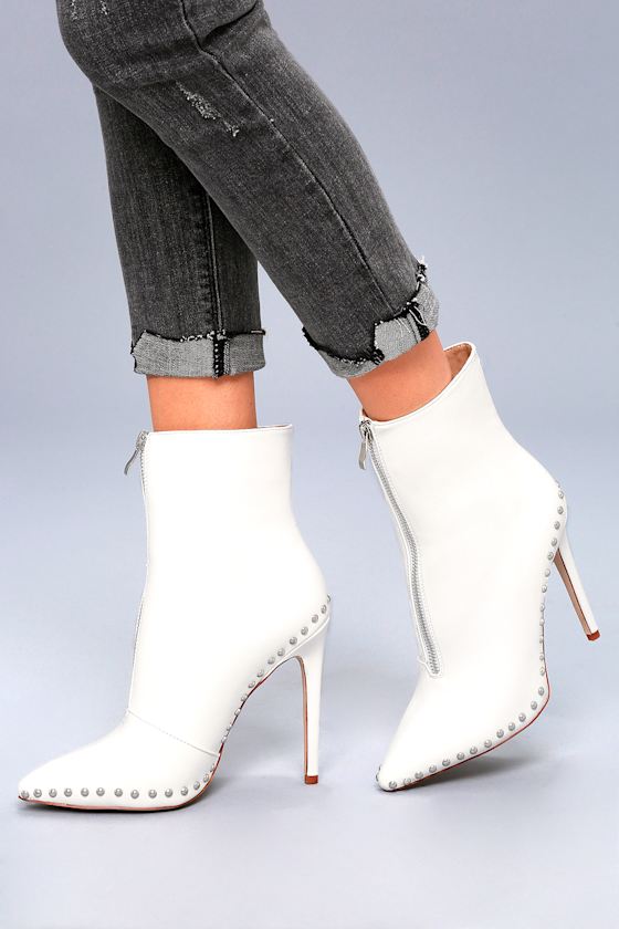 Trendy White Booties - Studded Booties - High Heel Booties - Lulus