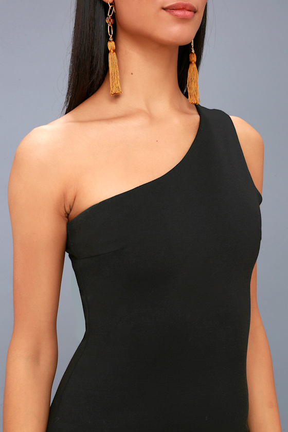 Chic Black Dress - One-Shoulder Dress - Bodycon Midi Dress