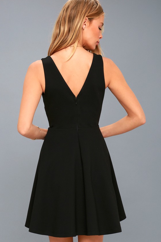 Sexy Black Dress Plunging Dress Plunge Skater Dress