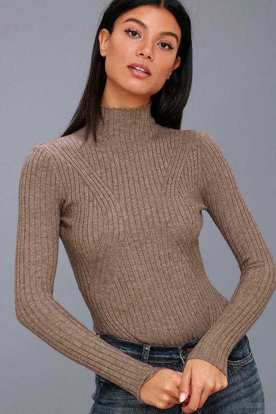 Trendy Light Brown Bodysuit - Mock Neck Bodysuit - Lulus