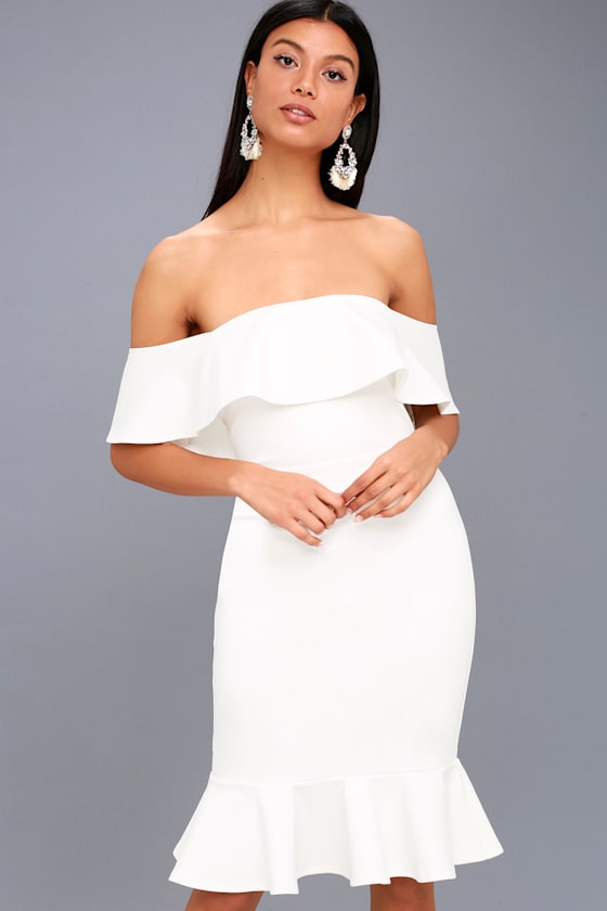 Sexy White Dress - Bodycon Dress - Off-the-Shoulder Dress - Lulus