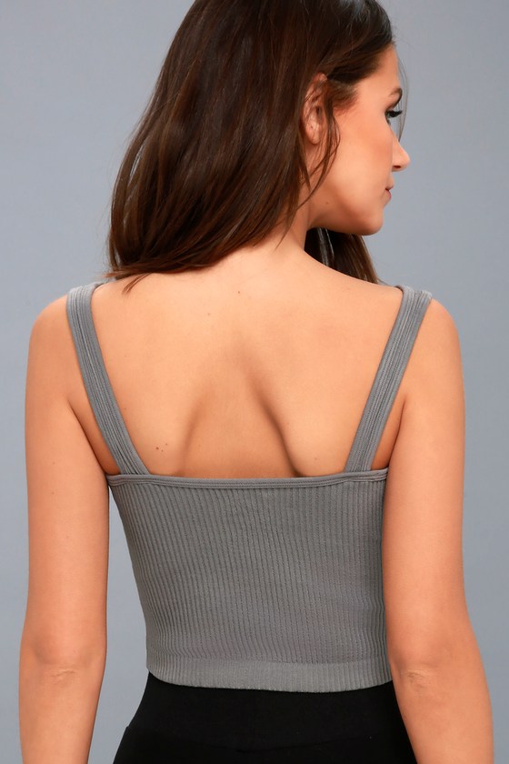 Free People Solid Rib Grey Cami Cropped Tank Top