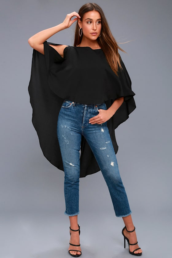Chic Black Top - High-Low Top - Cape Top - Flyaway Back Top - Lulus