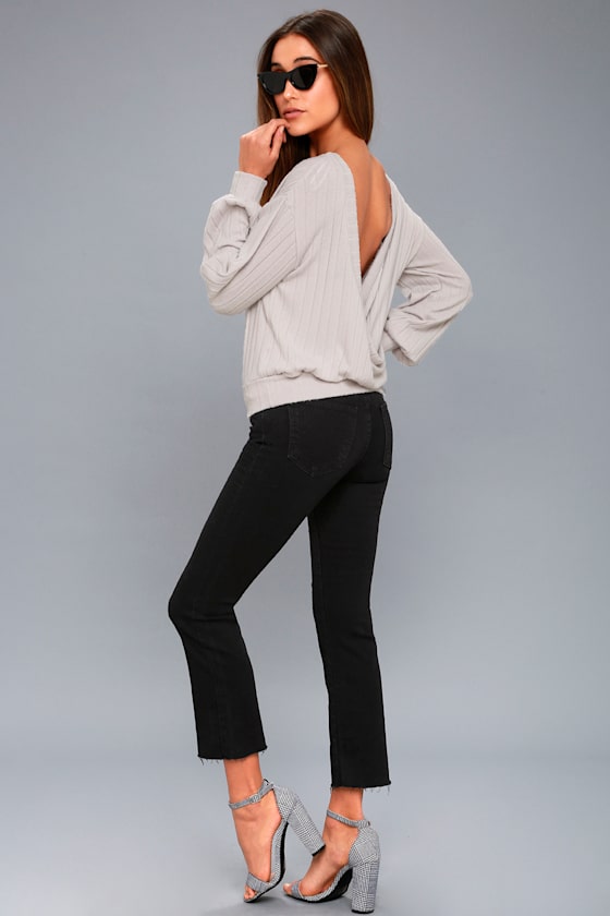 Cute Light Grey Sweater Top - Backless Top - Ribbed Top - Lulus