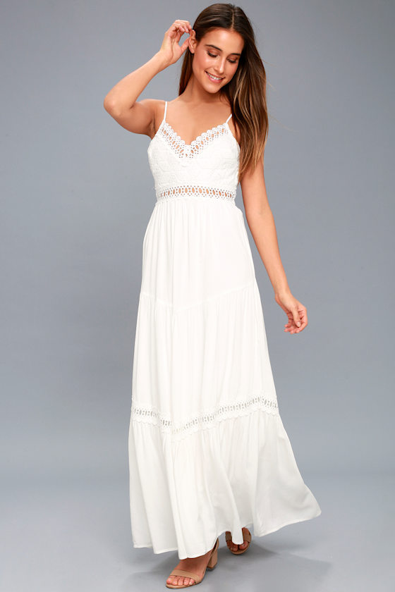 Lovely White Crocheted Lace Dress - Lace Maxi Dress