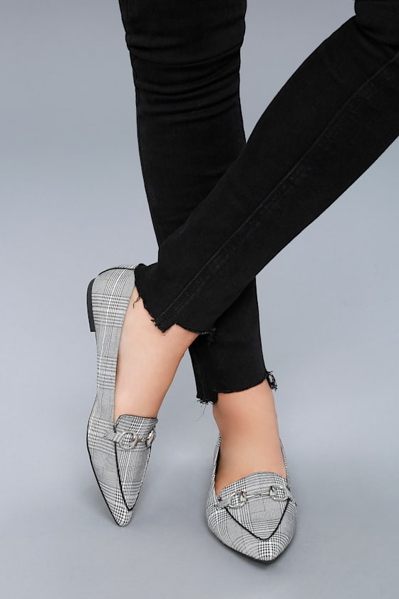 Black and White Plaid Loafers - Vegan Leather Loafers - Lulus