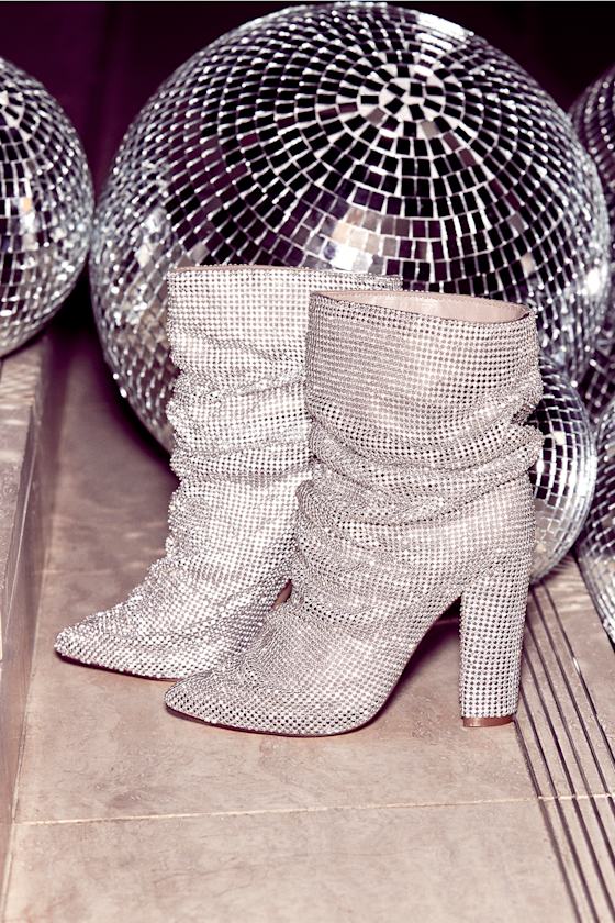 Stunning Rhinestone Boots - Silver Mid Calf Boots - Lulus