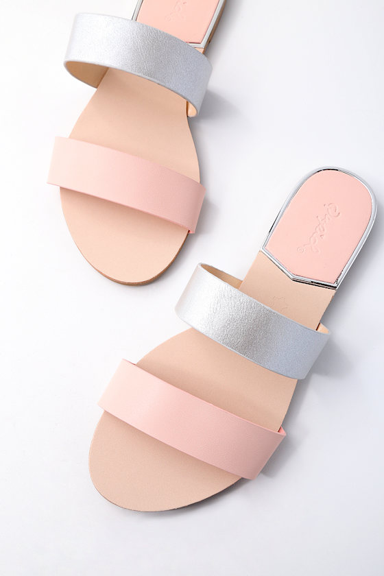 Blush Slide Sandals - Two-Tone Sandals - Slip-On Sandals - Lulus