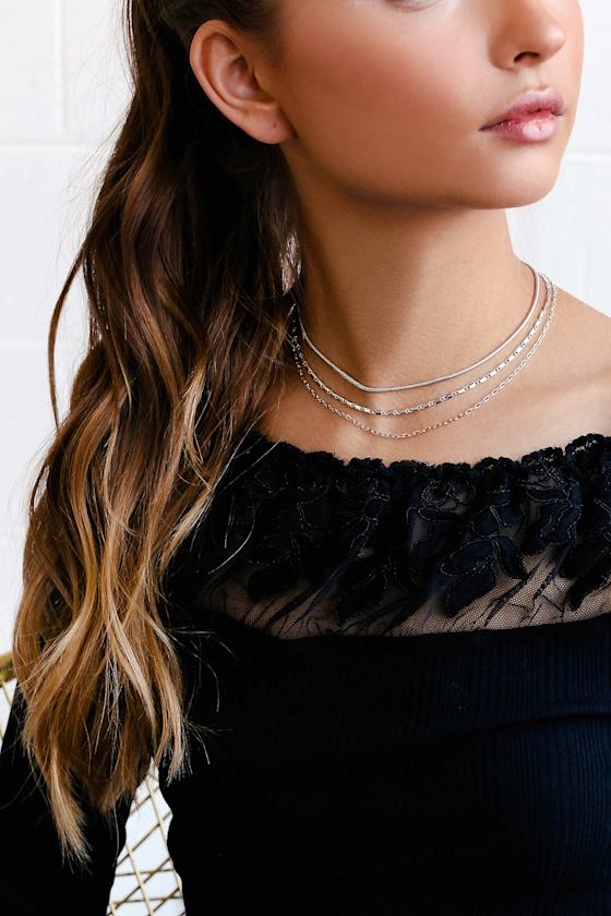 Sleek Silver Necklace - Choker Necklace - Layered Choker - Lulus