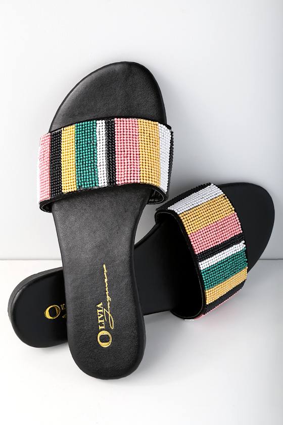 Boho Beaded Sandals - Black Sandals - Black Slide Sandals - Lulus