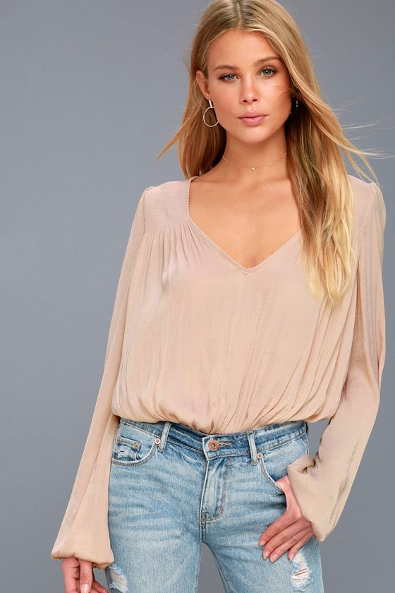 Free People Smockin' And Rockin' Bodysuit - Blush Bodysuit - Lulus