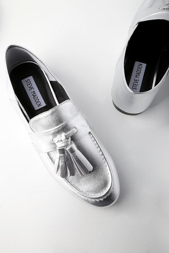 Steve Madden Beck - Silver Tassel Loafers - Metallic Loafers - Lulus