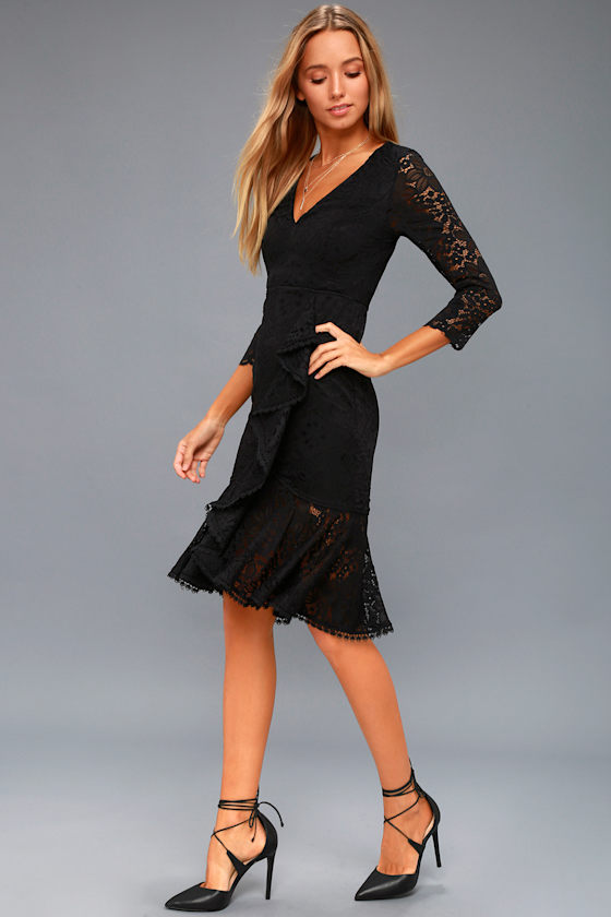 Chic Lace Midi Dress - Ruffled Lace Dress - Black Lace Dress - Lulus