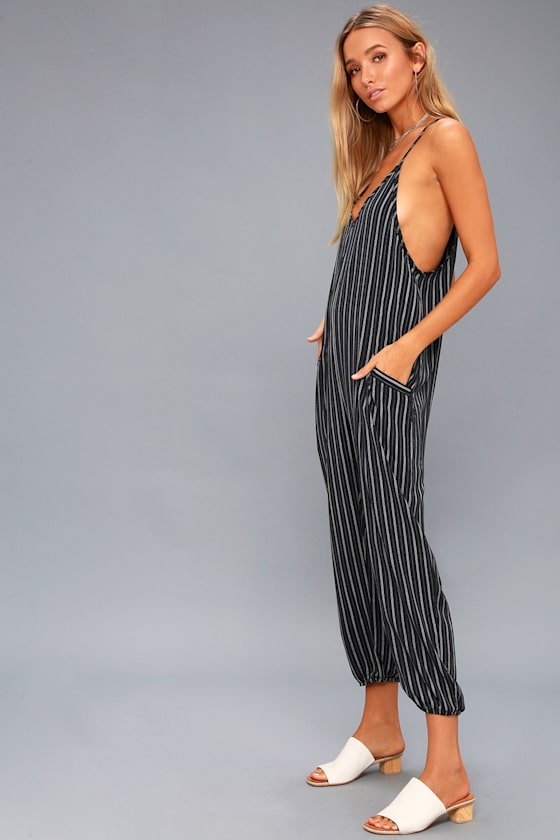 Cute Striped Jumpsuit - Navy Blue Jumpsuit - Lulus