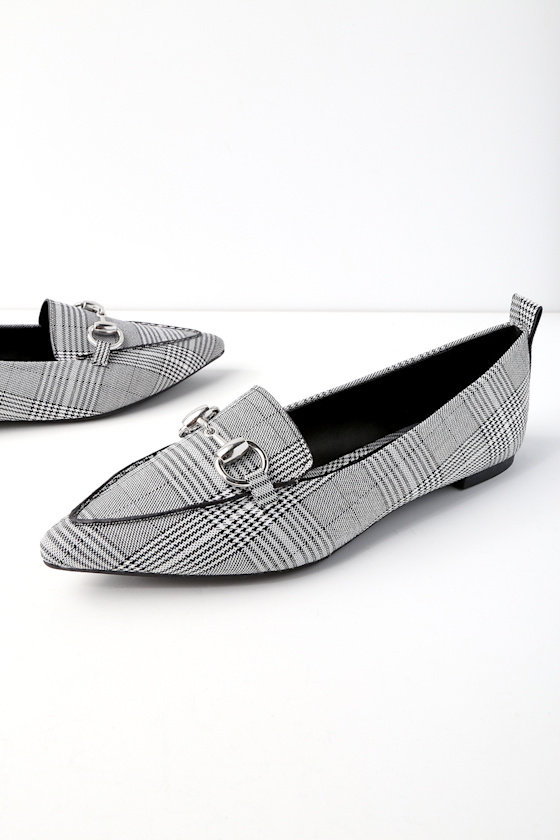 Black and White Plaid Loafers - Vegan Leather Loafers