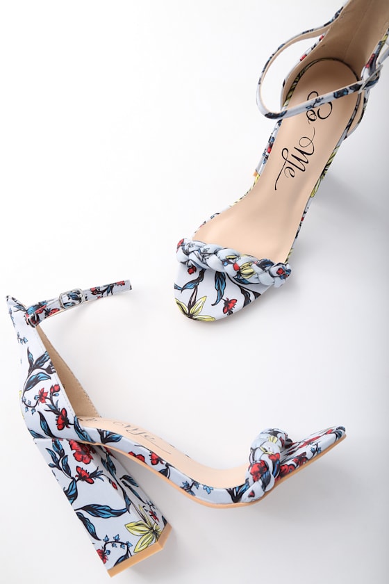 Chic Blue Multi Heels - Satin Heels - Ankle Strap Heels - Lulus