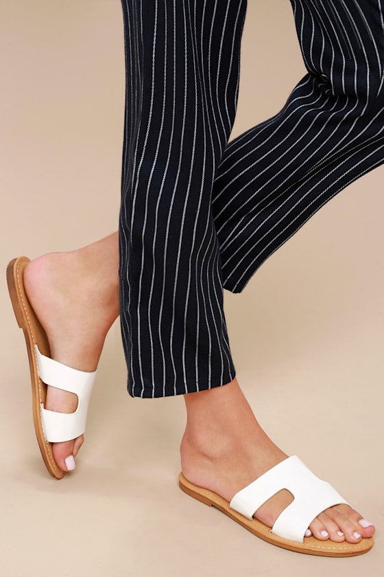 Cute Slide Sandals - White Slide Sandals - Slip On Sandals - Lulus