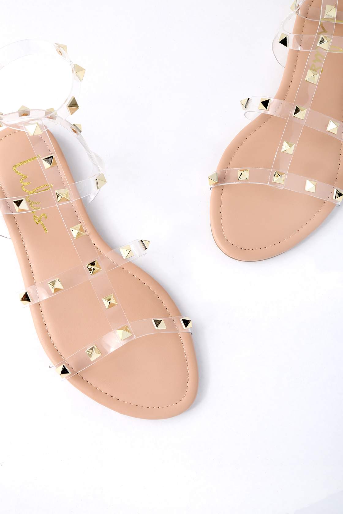 Trendy Nude Lucite Sandals - Studded Sandals - Vegan Sandals - Lulus