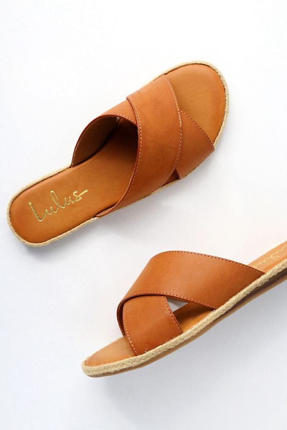 Tan Slide Sandals - Espadrille Slides - Vegan Leather Slides