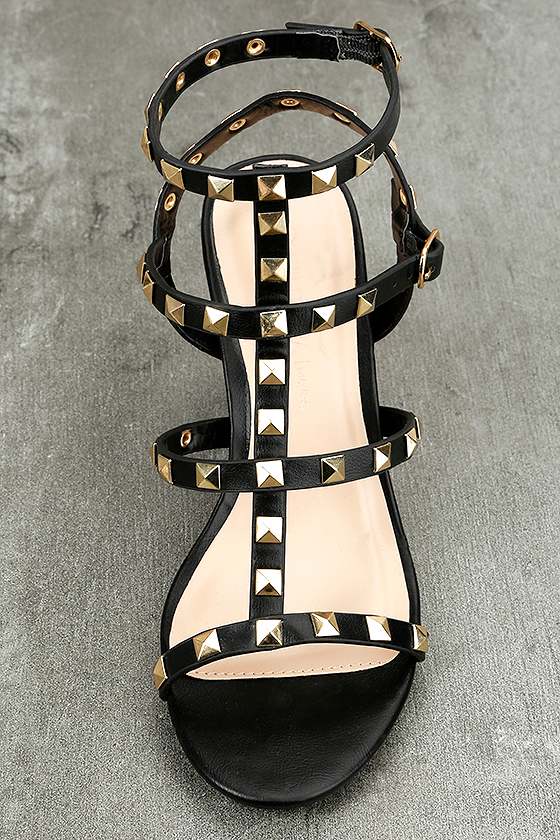 Sexy Black Studded Heels - Studded Block Heels - Ankle Strap Heels - $37.00