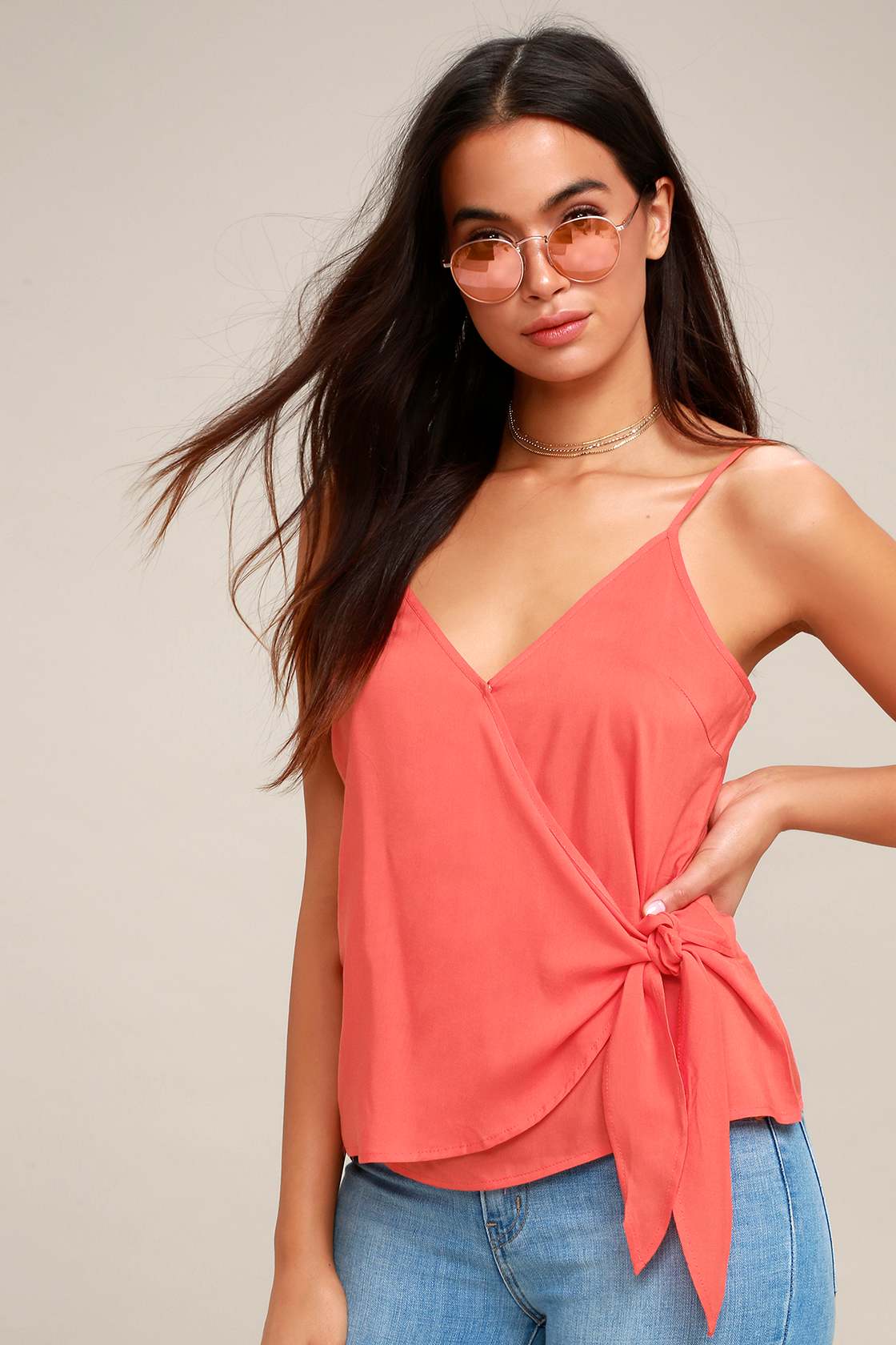 Chic Coral Pink Top - Wrap Top - Tie-Front Top - Lulus