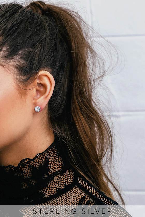 Chic Sterling Silver Earrings - Rhinestone Stud Earrings - Lulus