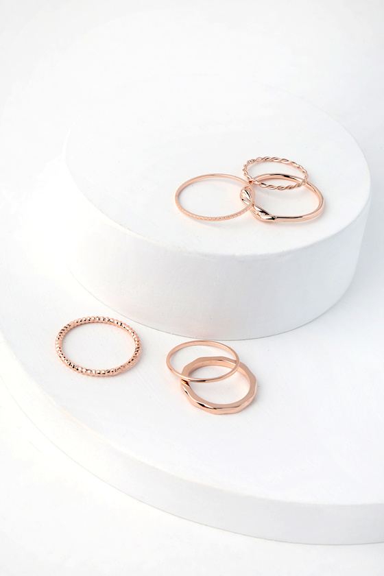 Cute Rose Gold Rings - Ring Set - Engraved Ring Set - Lulus