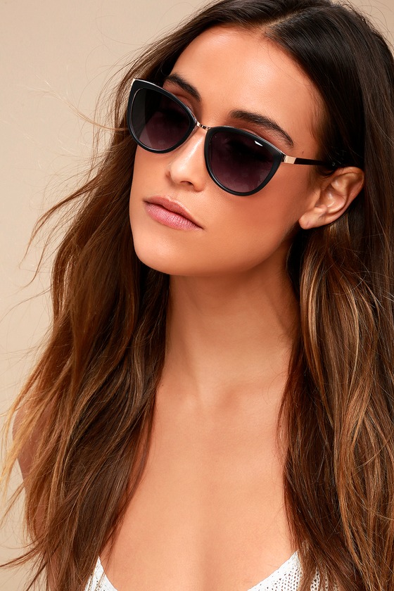 Cute Gold And Black Sunglasses Cat Eye Sunglasses Lulus