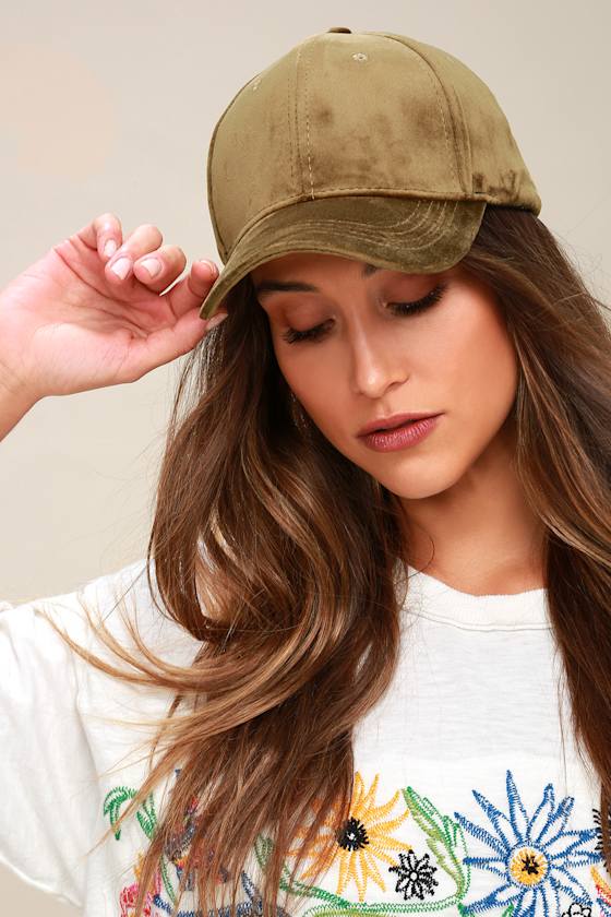 Chic Baseball Hat - Khaki Hat - Velvet Baseball Hat