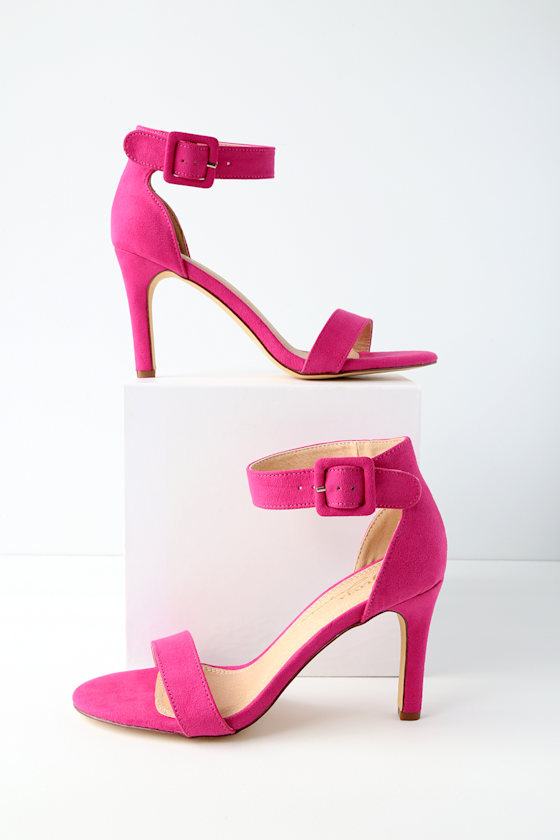 Cute Fuchsia Heels - Ankles Strap Heels - Vegan Suede Heels - Lulus