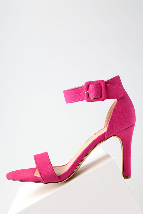 Cute Fuchsia Heels - Ankles Strap Heels - Vegan Suede Heels