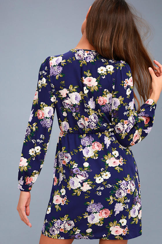Pretty Navy Blue Dress - Floral Print Dress