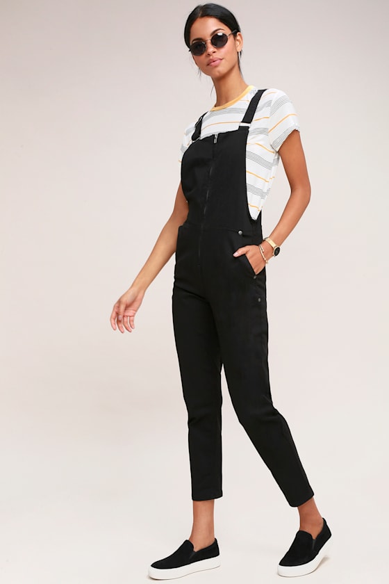 RVCA Walkaway - Black Overalls - Zip-Front Overalls - Lulus