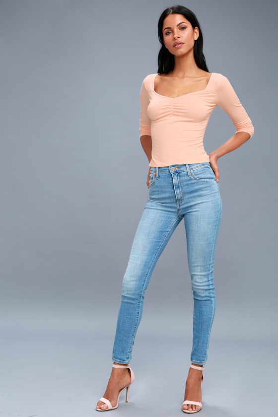 Cute Peach Top - Long Sleeve Top - Ribbed Knit Top - Lulus