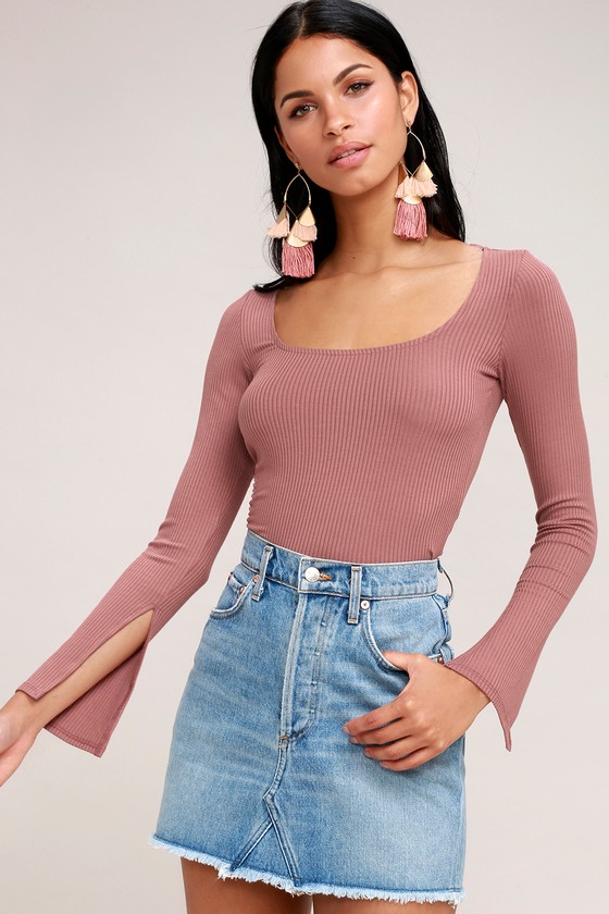 Chic Mauve Crop Top Long Sleeve Top Ribbed Top Lulus