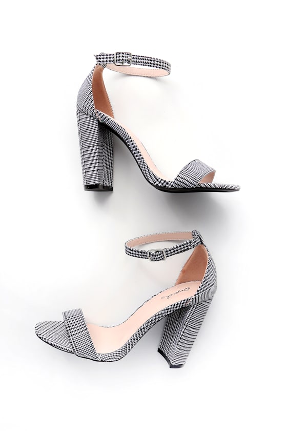 Lovely Black and White Houndstooth Heels - Ankle Strap Heels - Lulus
