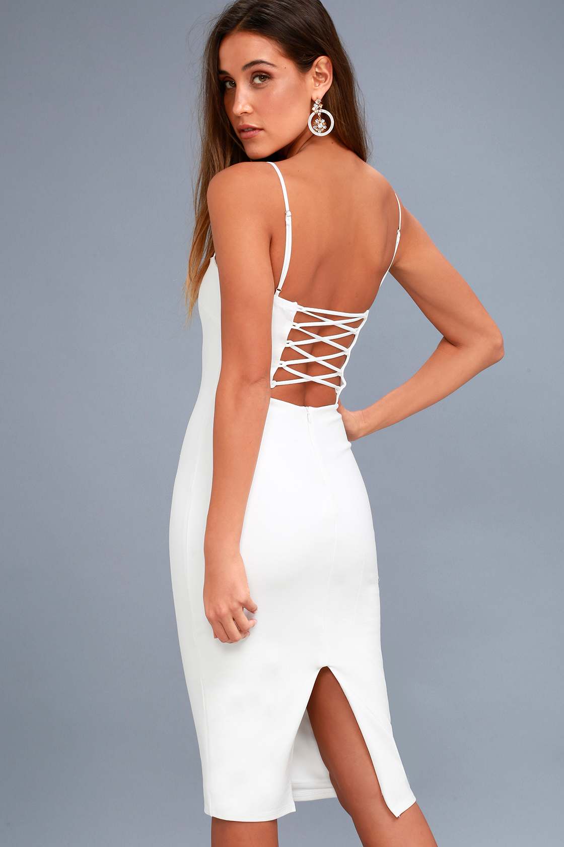 Chic Bodycon Dress - Lace-Up Dress - White Dress - Lulus