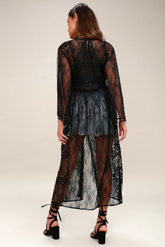 Free People Chelsea Robe - Black Lace Robe - Sexy Lace Robe