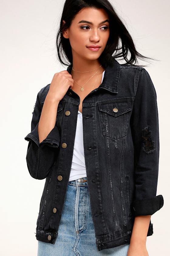 EVIDNT Chartres - Washed Black Distressed Denim Jacket - Lulus