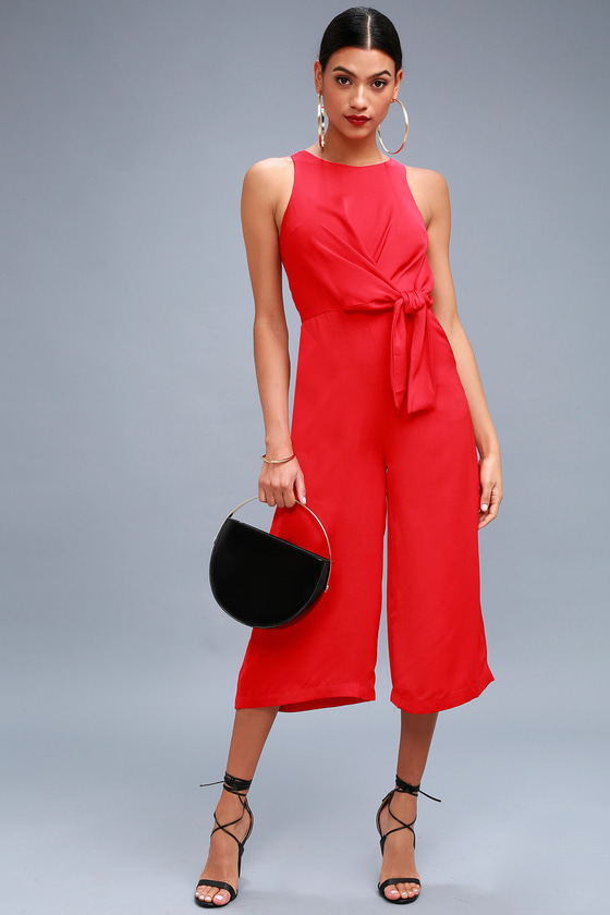 Chic Red Jumpsuit Midi Jumpsuit Red Sleeveless Jumpsuit Lulus
