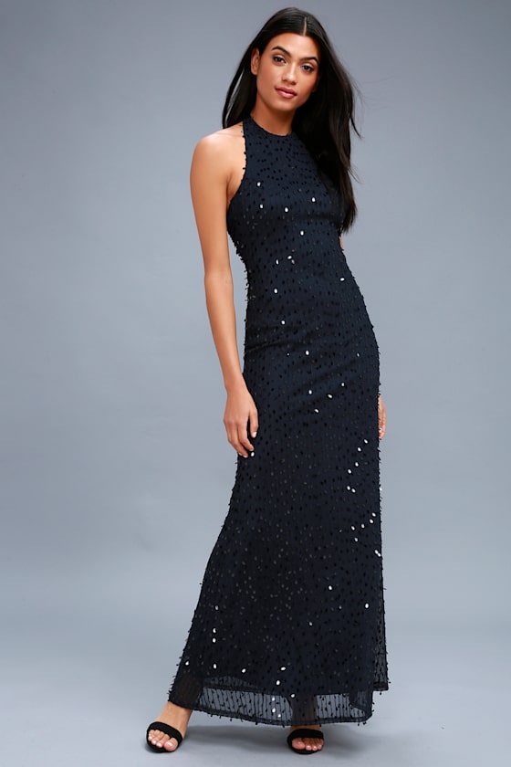 Chic Navy Blue Dress - Sequin Dress - Navy Blue Maxi Dress - Lulus