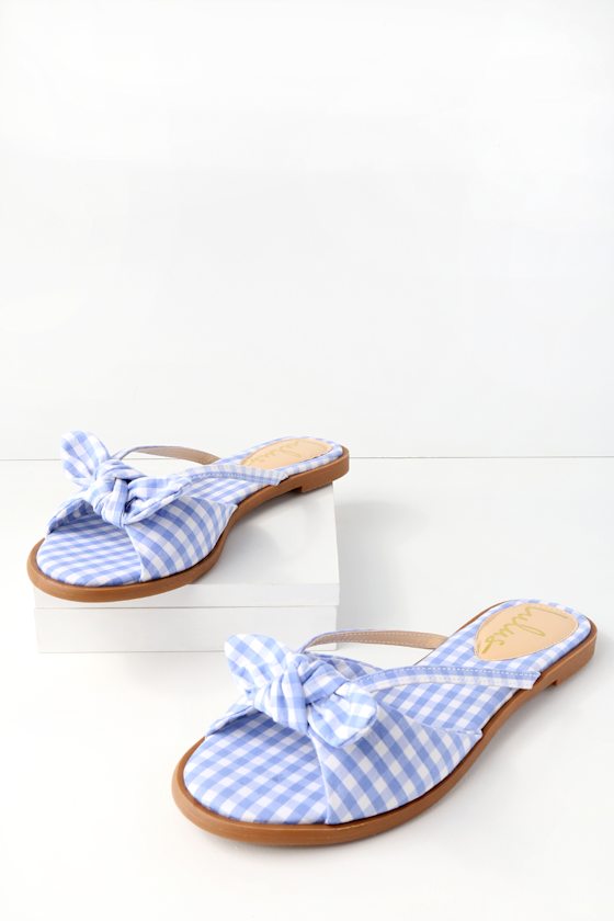 Chic Gingham Sandals - Light Blue Sandals - Slide Sandals - Lulus